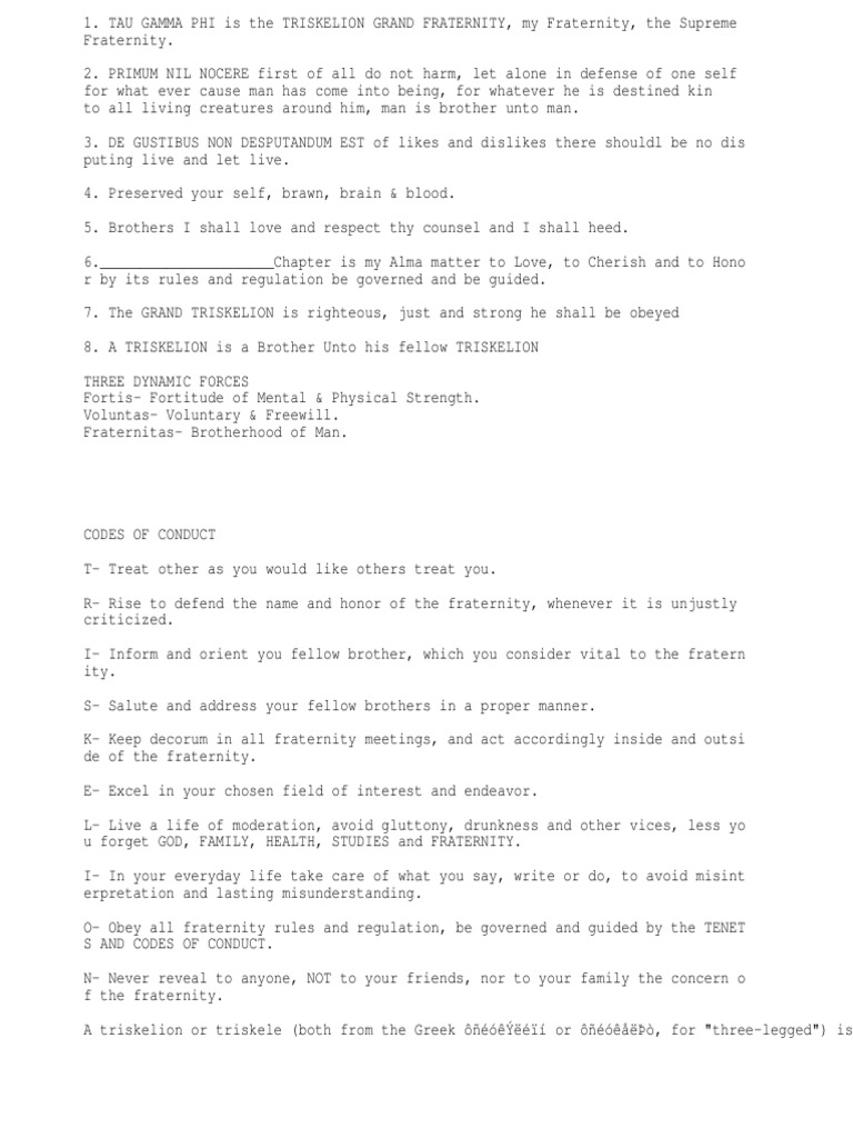 TENETS & Codes of Conduct