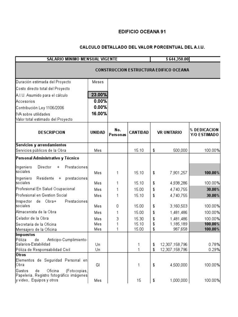 Calculo de AIU Edificio Oceana 91 | PDF | Economias | Science