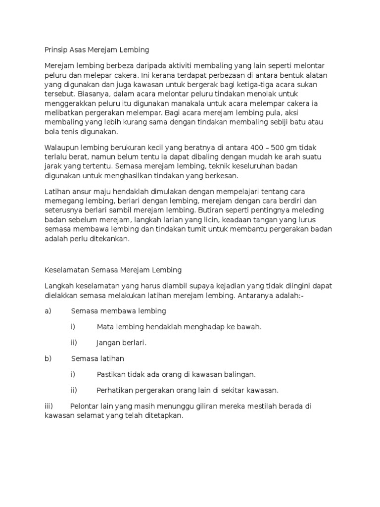 Teknik dan Keselamatan Merejam Lembing | PDF | Olahraga & Rekreasi