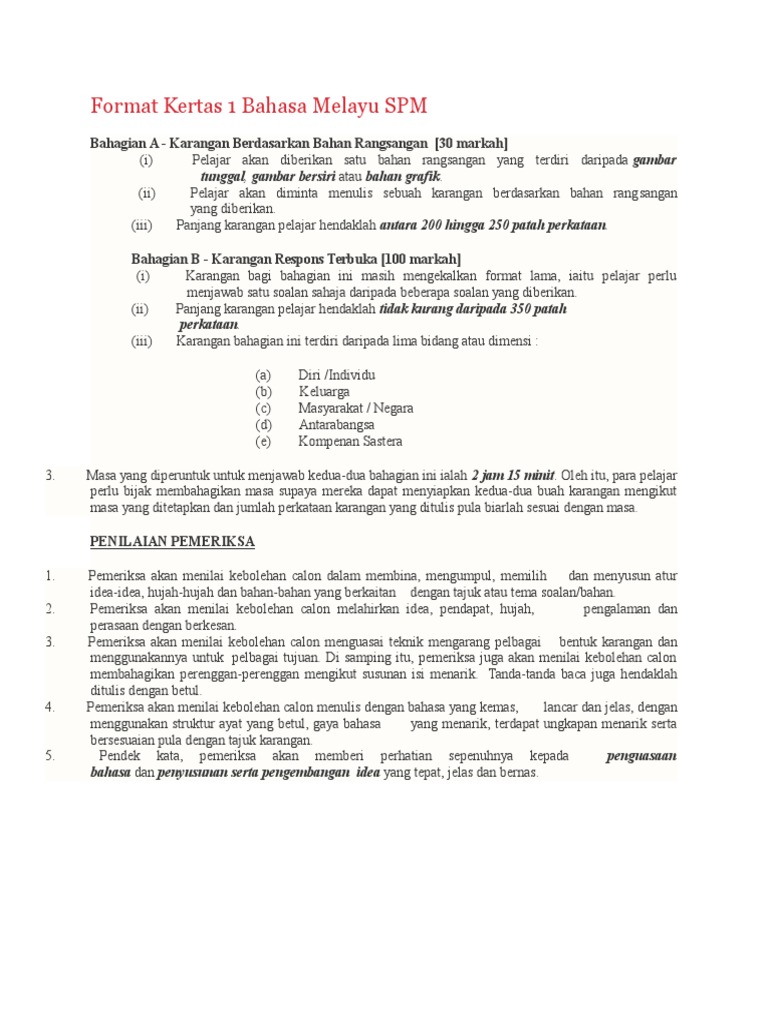 Format Kertas 1 Bahasa Melayu SPM | PDF