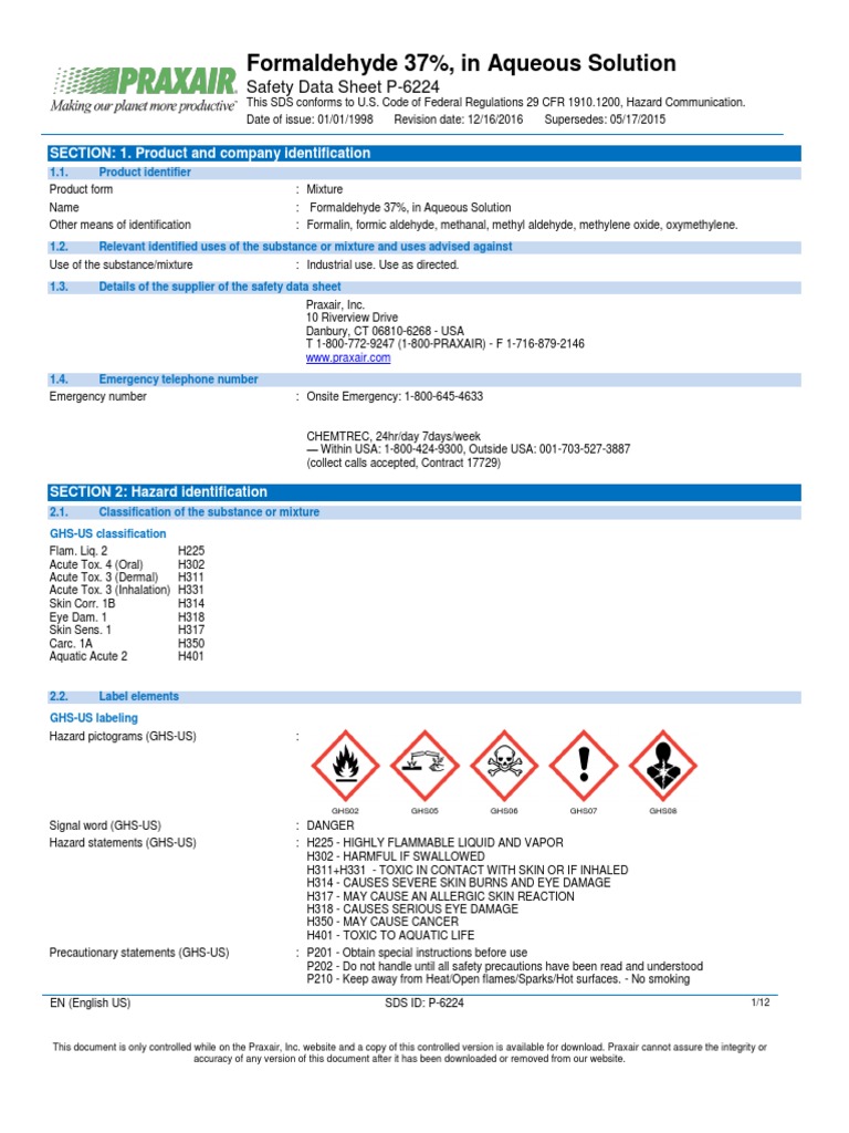 37 Percent Formaldehyde Aqueous Solution Mixture of Hcho Ch3oh and h2o ...