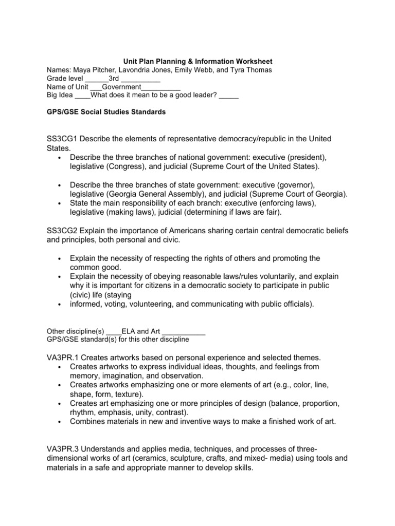 Three Branches of Government Unit Plan | PDF | Separation Of Powers ...