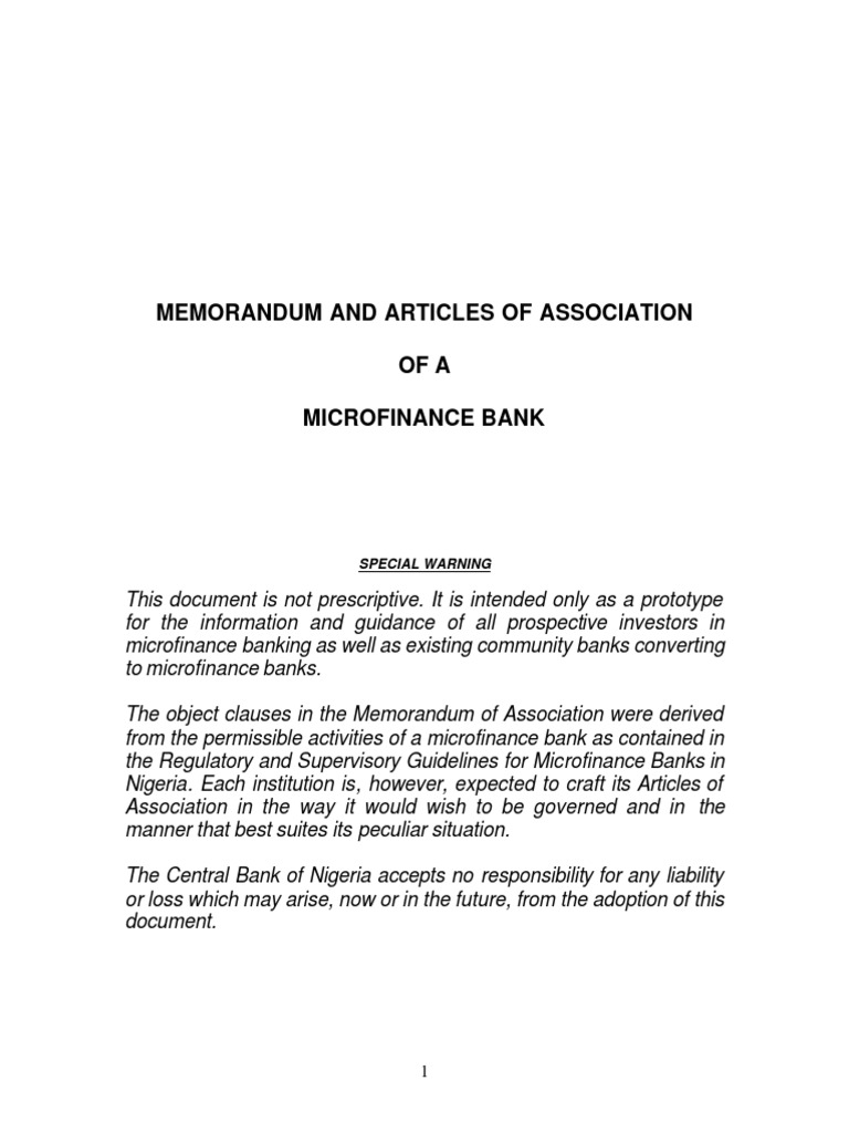 Microfinance Bank Memorandum & Articles | PDF | Proxy Voting | Board Of ...