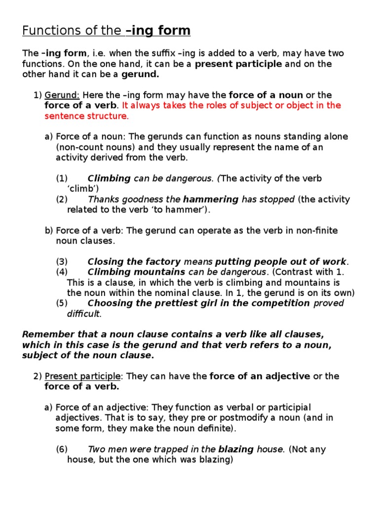 Functions of The - Ing Form | PDF | Clause | Verb