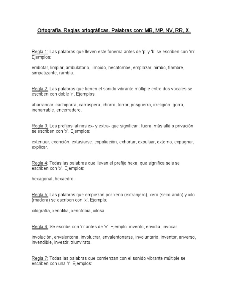 Reglas ortográficas: MB, MP, NV | PDF