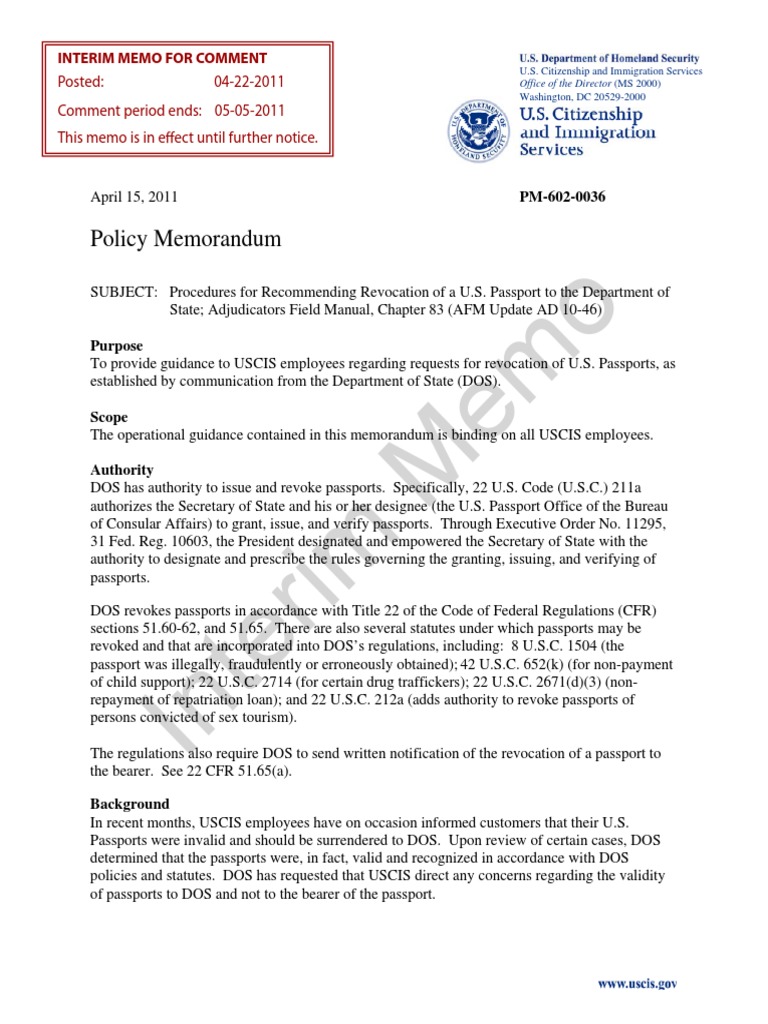 Revocation Us Passport PM 602 0036 | PDF | Passport | United States ...