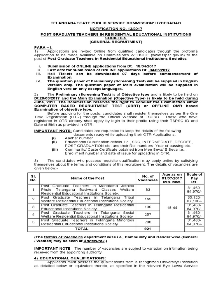 Post Graduate Teachers in Residential Schools | PDF | Academic Degree ...