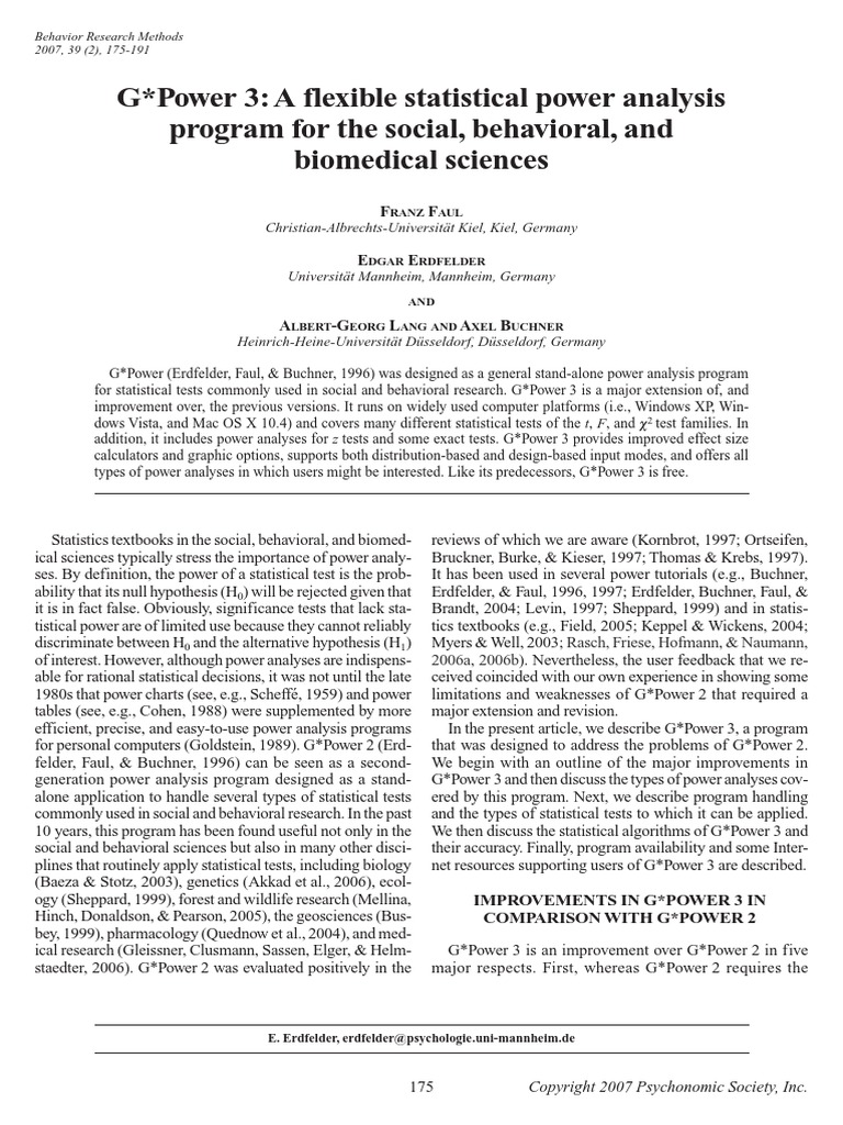GPower Faul2007 | PDF | Statistical Power | Effect Size