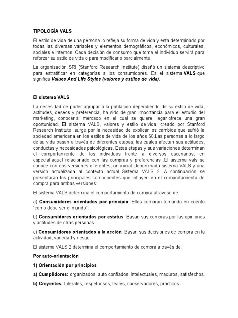 Tipología Vals | PDF | Estilo de vida (sociología) | Comportamiento