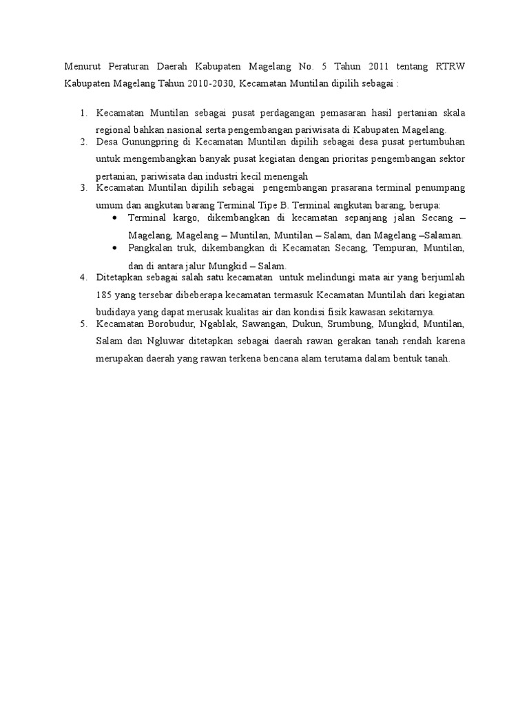 RTRW Kabupaten Magelang 2010-2030 | PDF