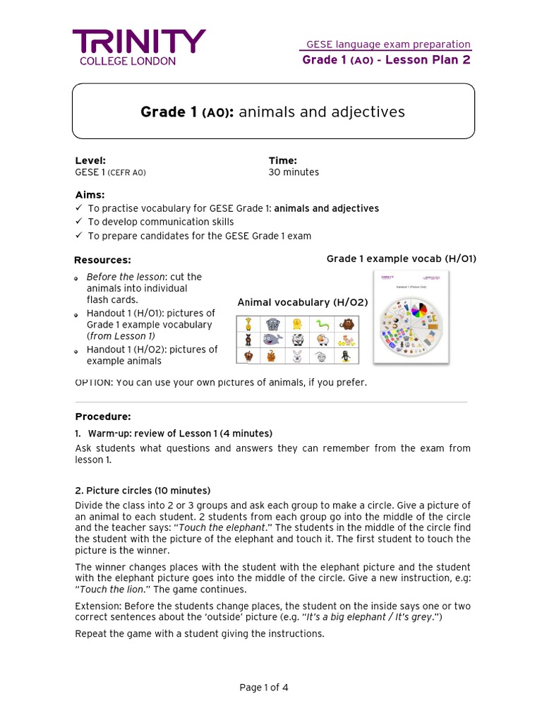 GESE Grade 1 - Lesson Plan 2 - Animals (Final) | PDF | Quality Of Life ...