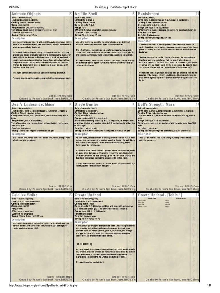 Spell Cards Cleric 6 | PDF