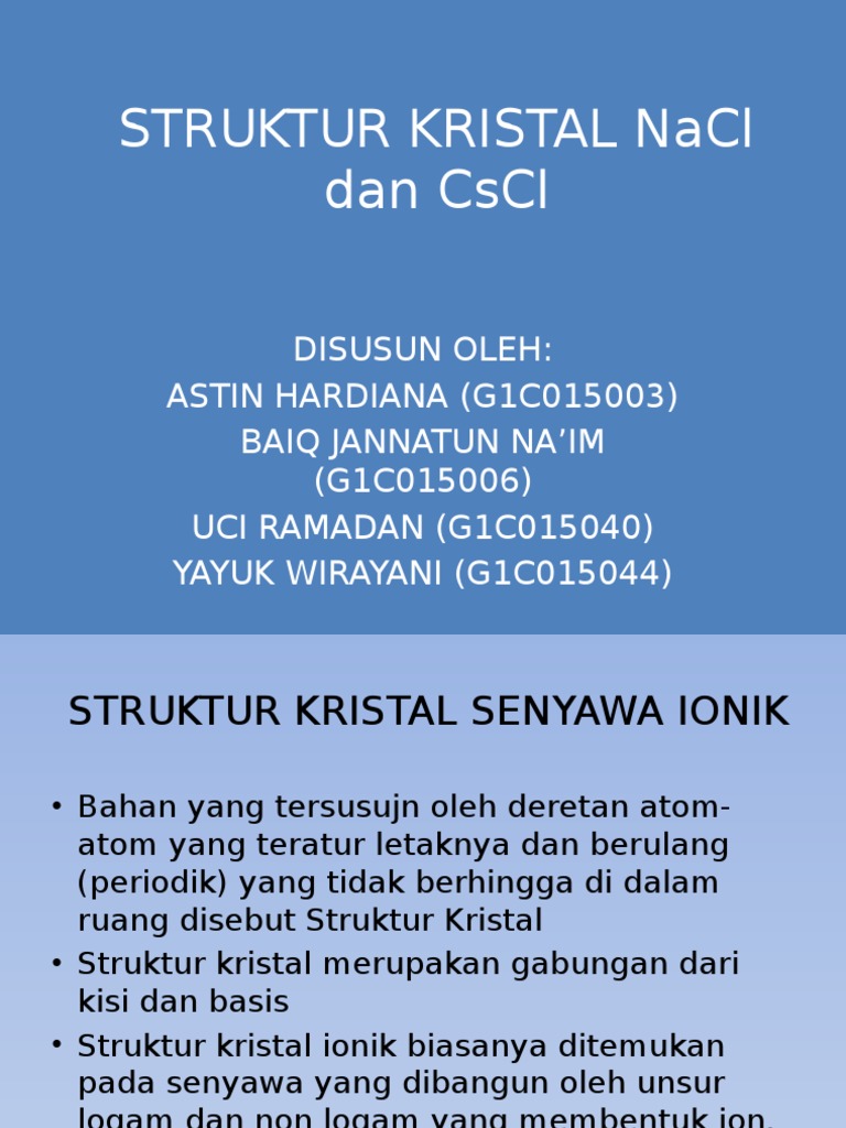 Struktur Kristal NaCl dan CsCl | PDF | Sains & Matematika | Teknologi ...