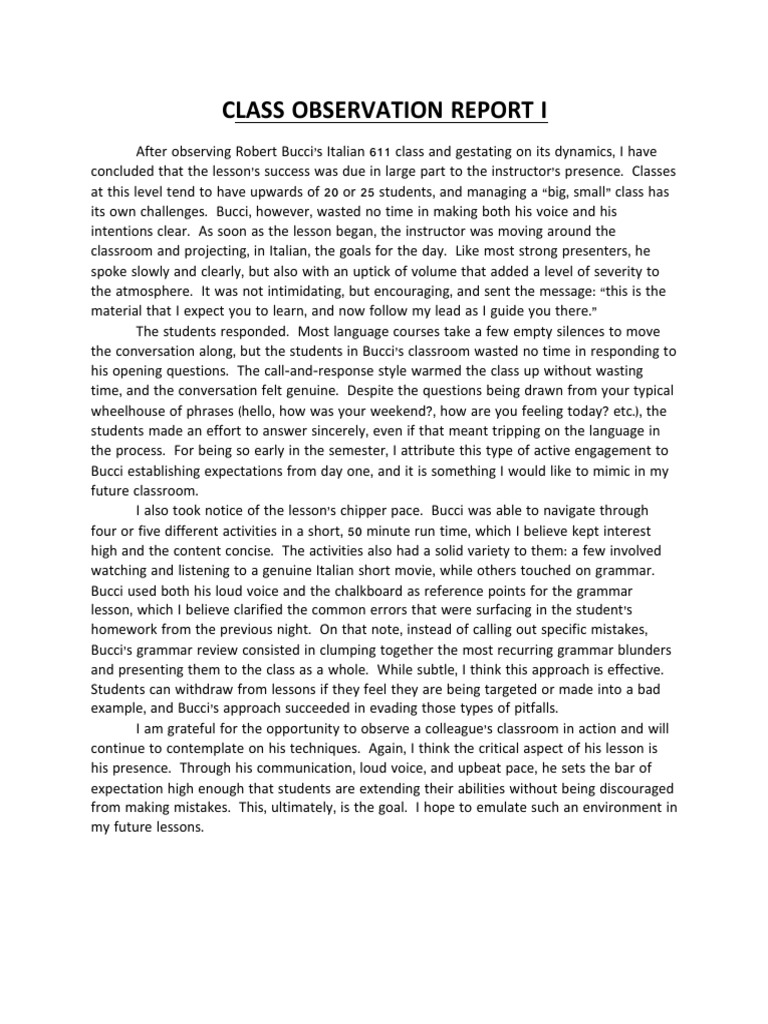 Class Observation 1 | PDF | Classroom | Education Theory