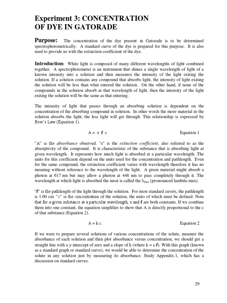 Dye Concentration in Gatorade Analysis | PDF | Absorbance | Federal Food