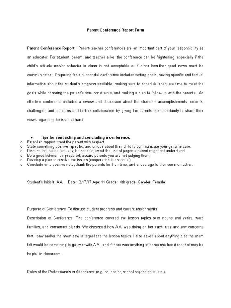 Parent Conference Report Form | PDF
