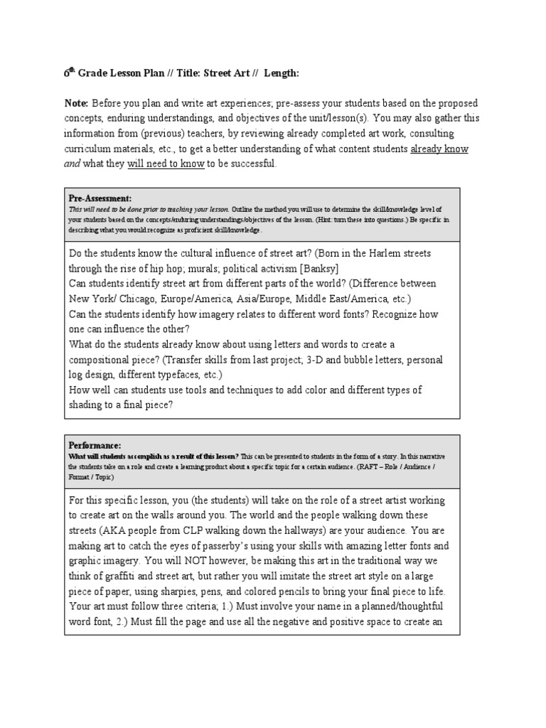 Streetartlessonplan 1 | PDF | Street Art | Lesson Plan
