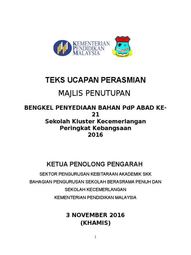 Teks Ucapan Perasmian Penutupan Bpbpak21 | PDF