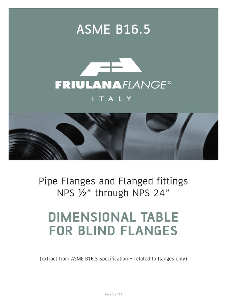 ASME B16.5: Dimensional Table For Blind Flanges | PDF | Technology ...