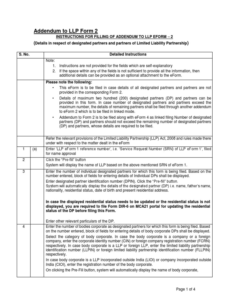 Addendum To LLP Form 2 | PDF | Limited Liability Partnership | Law