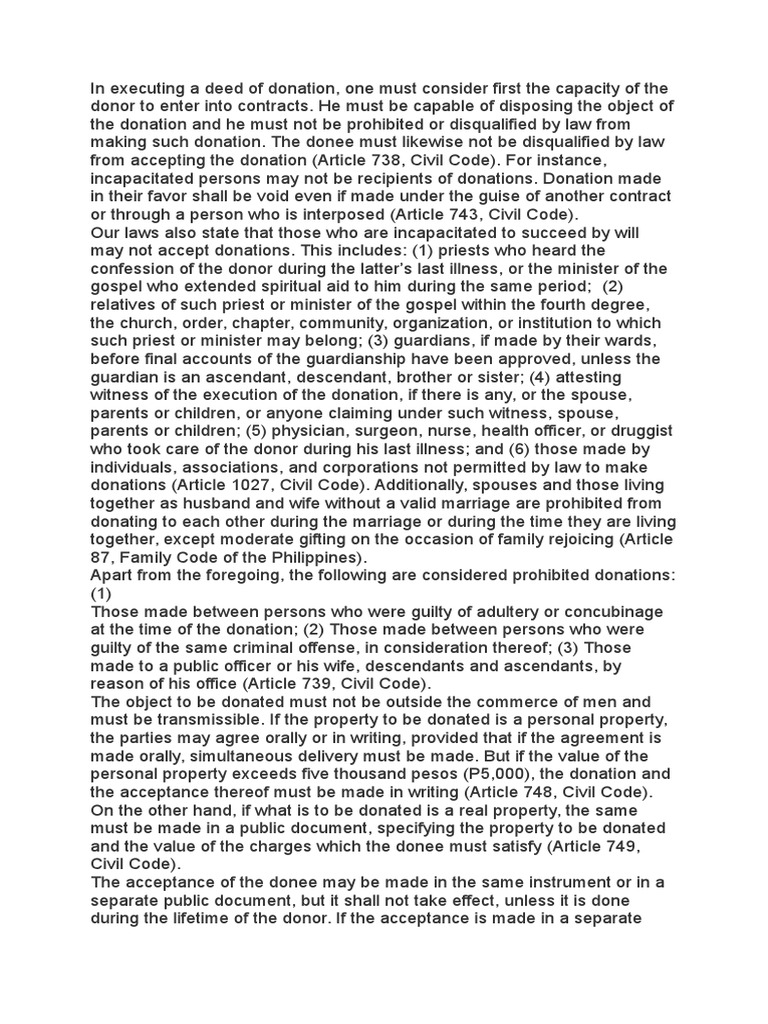 In Executing A Deed of Donation | PDF