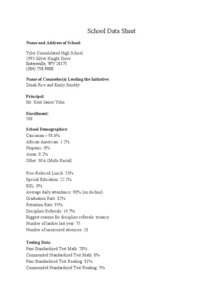 School Data Sheet Example | PDF