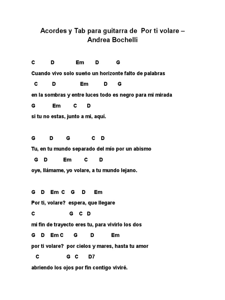 Acordes y Tab para Guitarra de Por Ti Volare | PDF