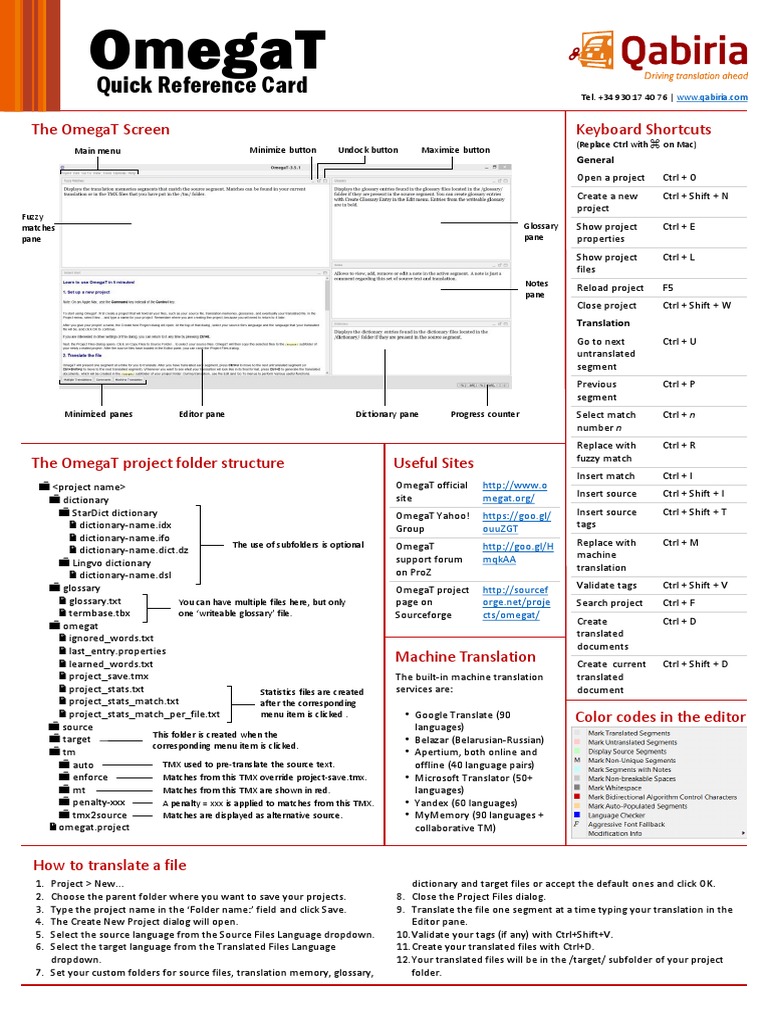 OmegaT Quick Reference Card PDF | PDF | Computing | Software