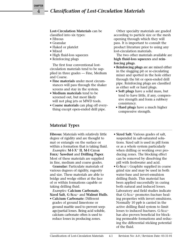 Classification of Lost Circulation Materials | PDF | Cross Link | Cement