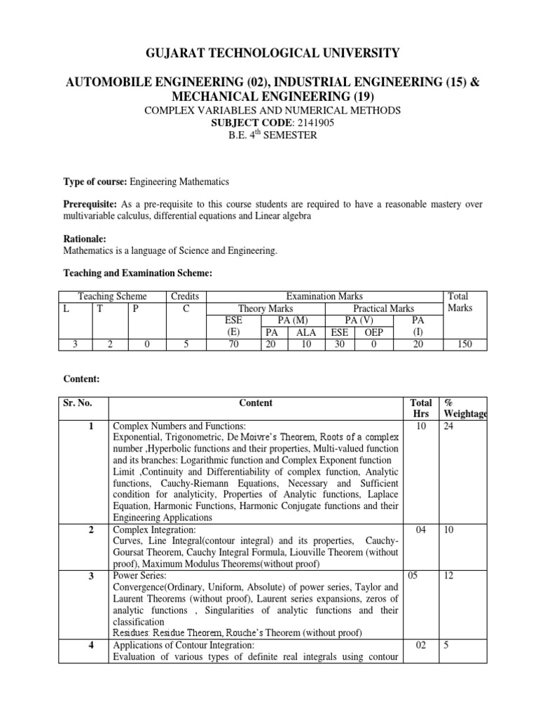 Complex Variables & Numerical Methods (2141905) | PDF | Integral ...