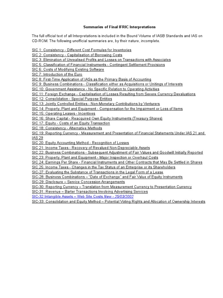 Summaries of Final IFRIC Interpretations | Intangible Asset ...