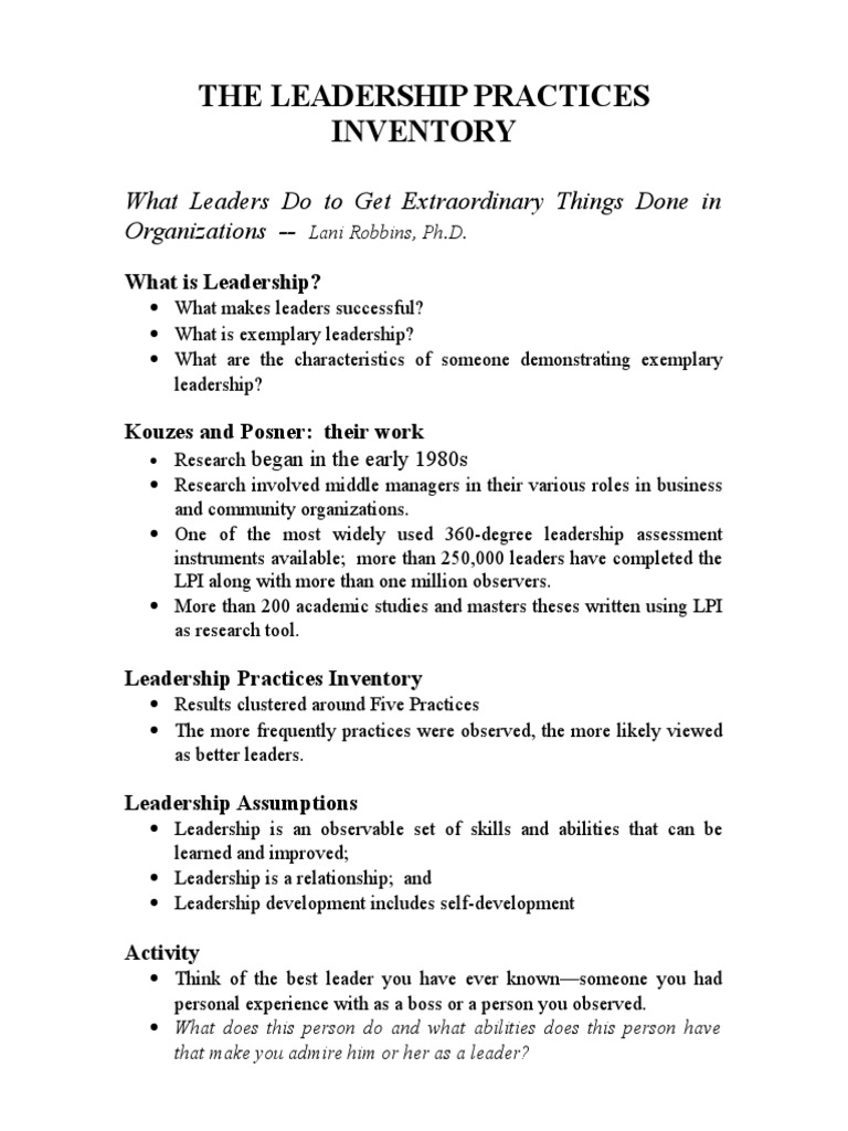 The Leadership Practices Inventory | PDF | Leadership | Self