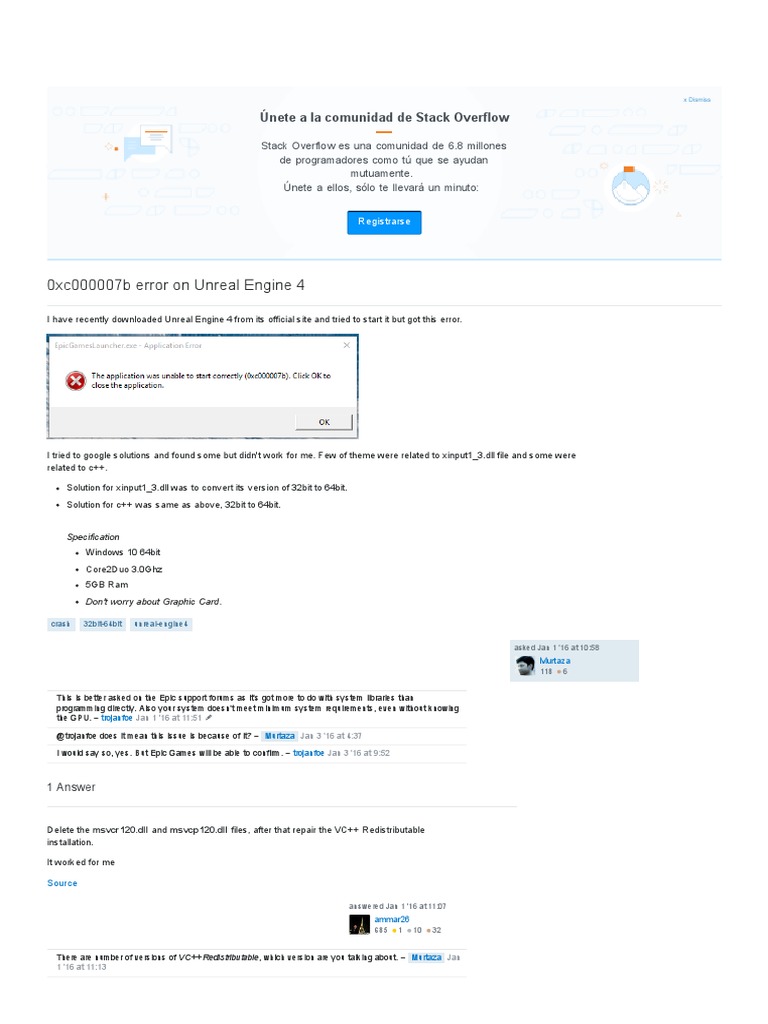 Crash - 0xc000007b Error On Unreal Engine 4 - Stack Overflow | PDF | Computing Platforms ...