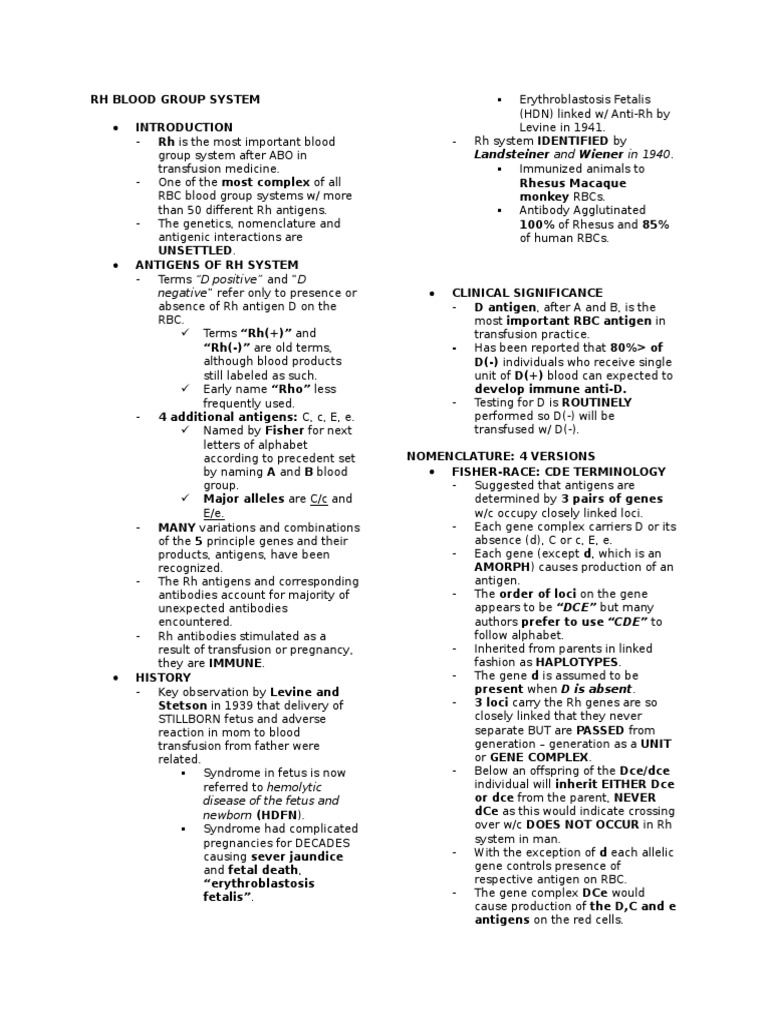 RH Blood Group System | PDF | Blood Type | Serology