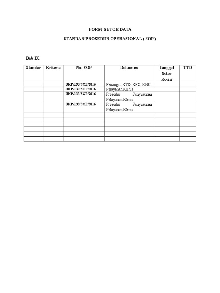Form Setor Data Standar Prosedur Operasional (Sop) | PDF | Technology ...