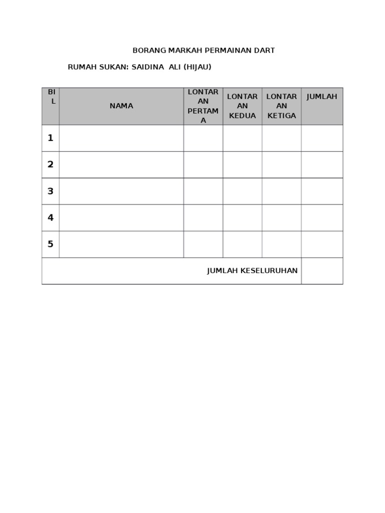 Borang Perlawanan Dart | PDF
