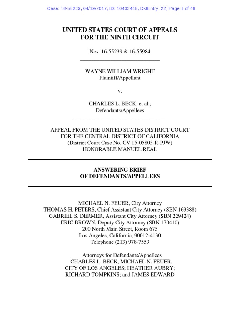 Wright V Beck Answering Brief | PDF | Pleading | Complaint