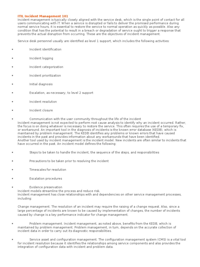 ITIL Incident Management 101 | PDF | Incident Management | Itil