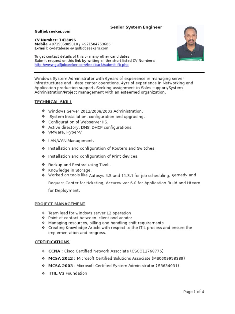 Senior System Engineer | PDF | Server (Computing) | Installation (Computer Programs)