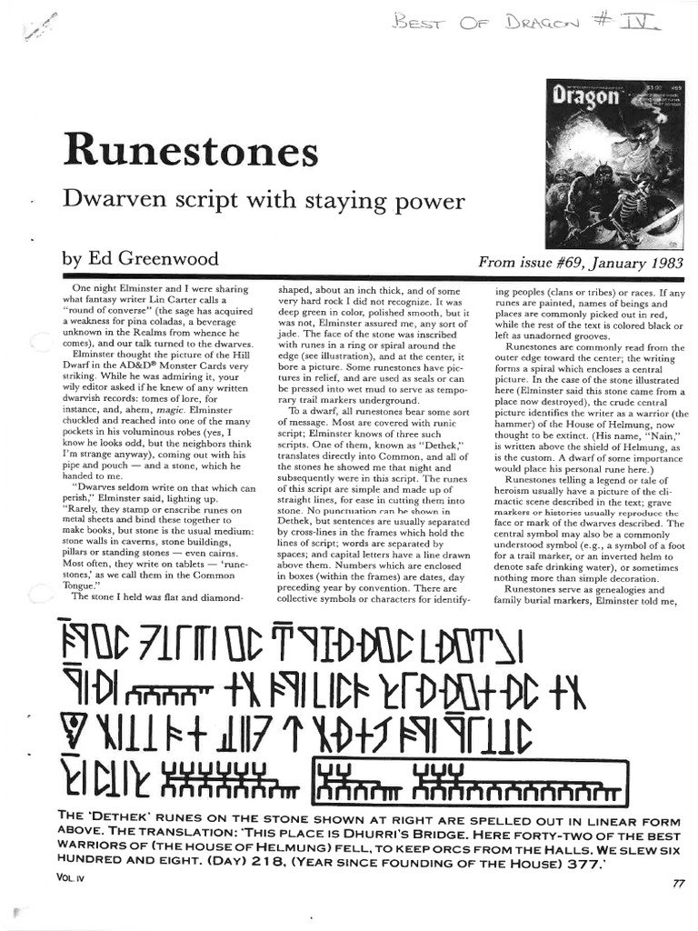 Dragon #69 - Runestones | PDF | Dwarf (Dungeons & Dragons) | Runes