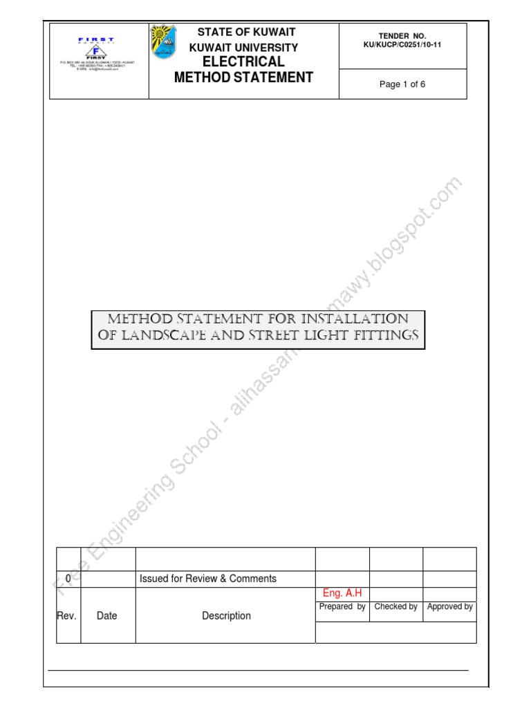 Method Statement for Installation of Landscape Street Light Fittings ...