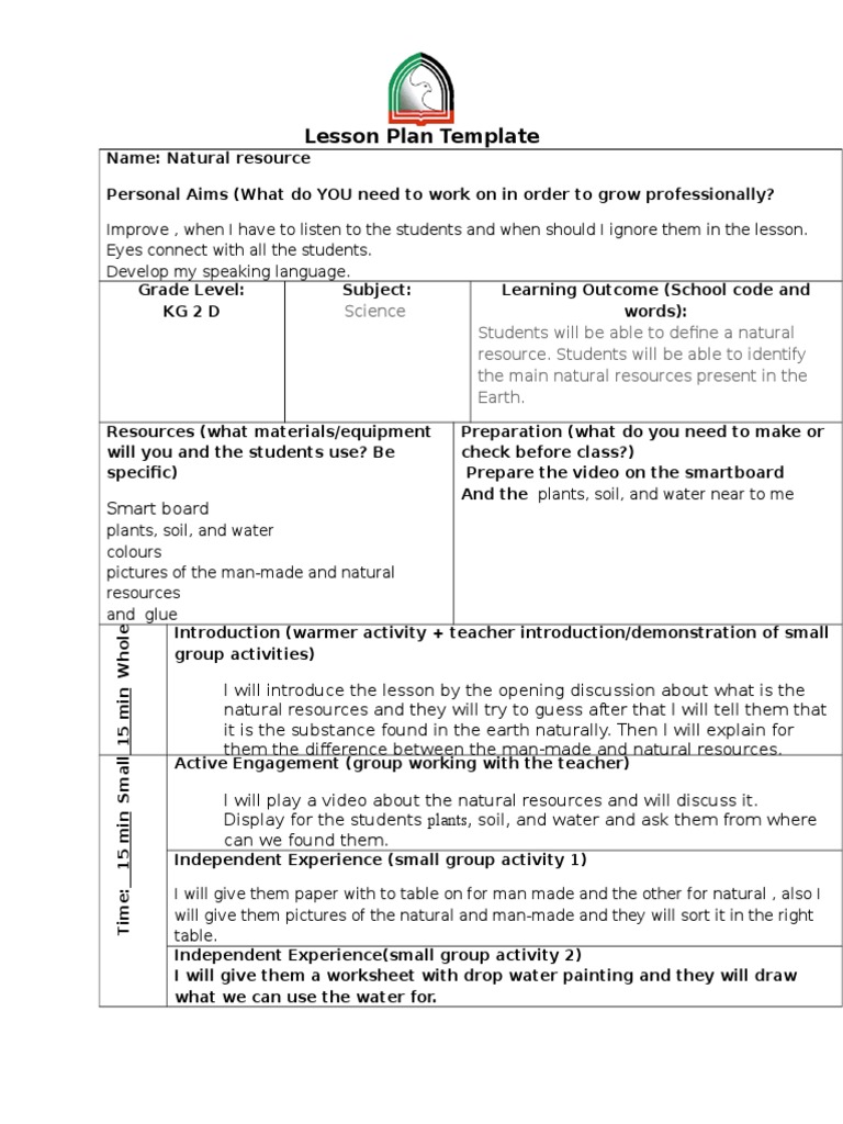 Lesson Plan Natural Resources | PDF | Lesson Plan | Learning