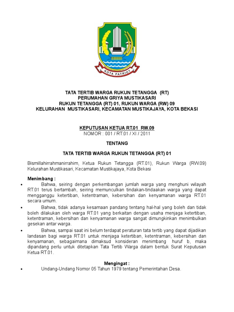 Tata Tertib Warga Rukun Tetangga | PDF