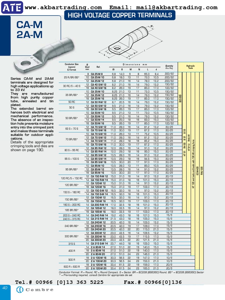 Cembre High Voltage Lugs - AKBAR TRADING EST - SAUDI ARABIA | PDF ...
