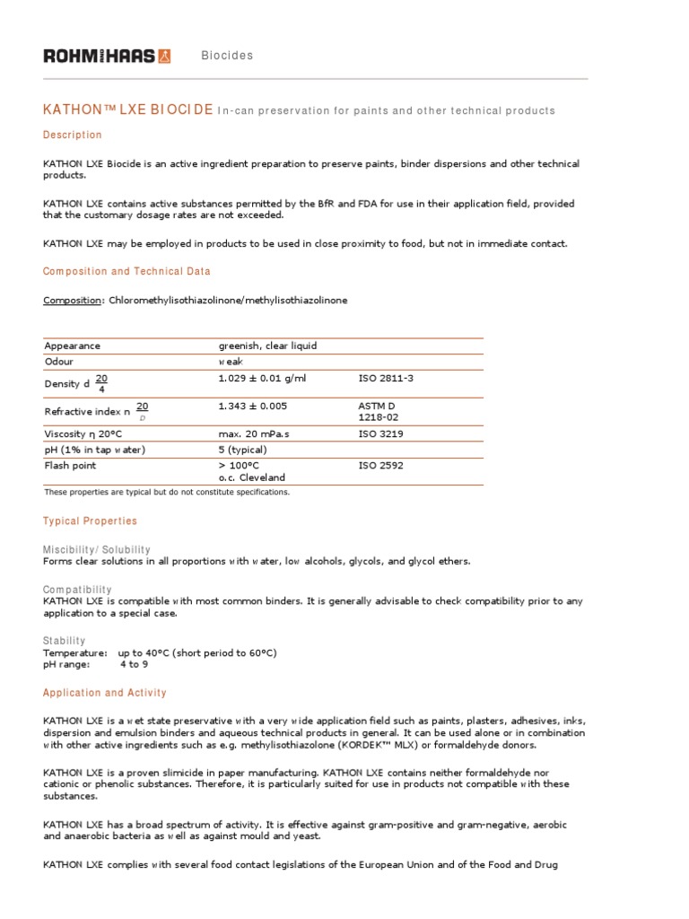 Kathon Lxe (Pengawet in Can) | PDF | Freezing | Paint