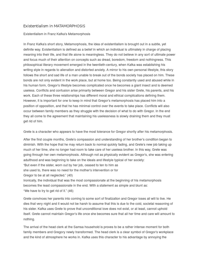 Franz Kafka's Metamorphosis and Existentialism (39 | PDF | The ...