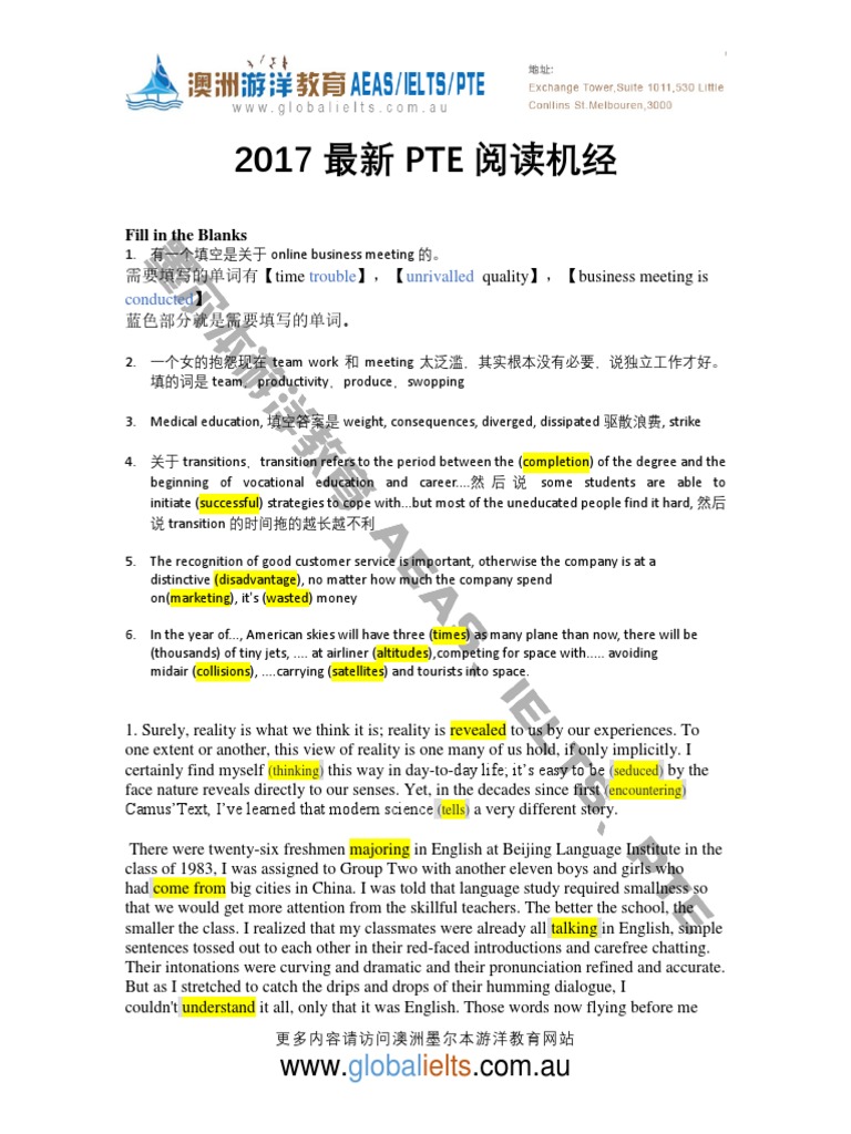 2017 PTE Material Questions | PDF | English Language | Languages