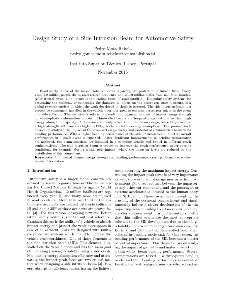 Design Study of A Side Intrusion Beam For Automotive Safety | PDF ...