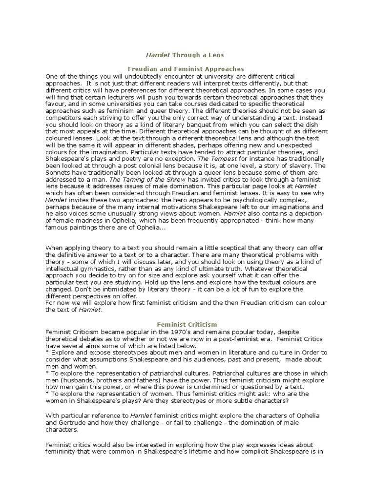Freudian and Feminist Approaches To Hamlet | PDF | Hamlet | Sigmund Freud