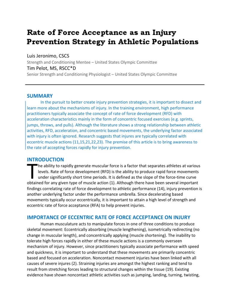 Rate of Force Acceptance As An Injury Prevention Strategy in Athletic ...